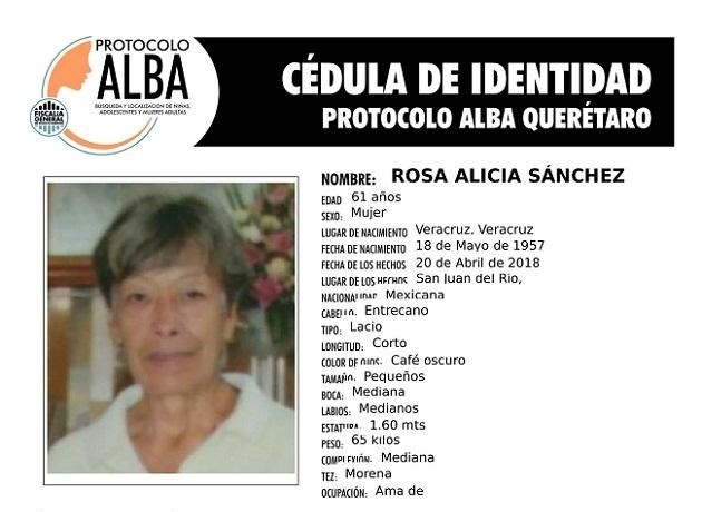 Se activa Protocolo ALBA para localizar a Rosa, de 61 años de edad Se activa Protocolo ALBA para localizar a Rosa, de 61 años de edad