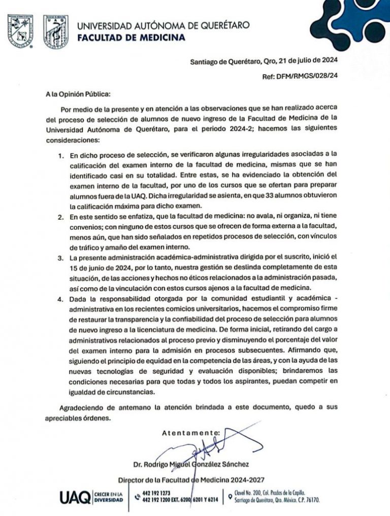 Filtran examen de admisión de la Facultad de Medicina de la UAQ Filtran examen de admisión de la Facultad de Medicina de la UAQ